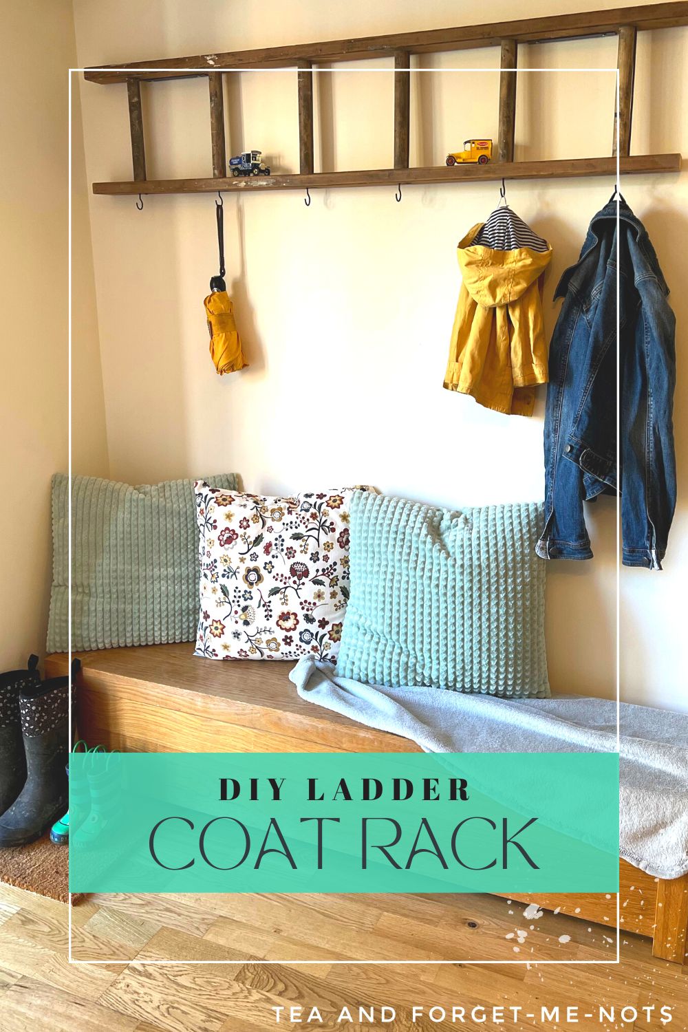 How to Make a DIY Coat Rack With Shelf | Repurposed Ladder – Tea and ...
