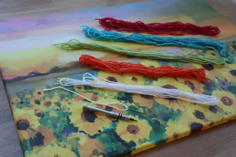 Minimalist Line Art Embroidery Canvas DIY Wall Art – Tea and Forget-me-nots