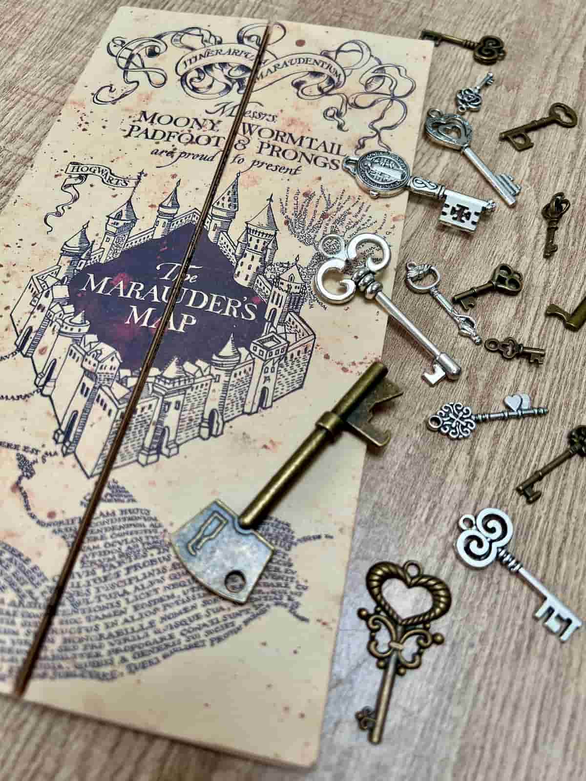 Harry Potter Winged Keys with Upcycled Marauder's Map – Tea and Forget ...